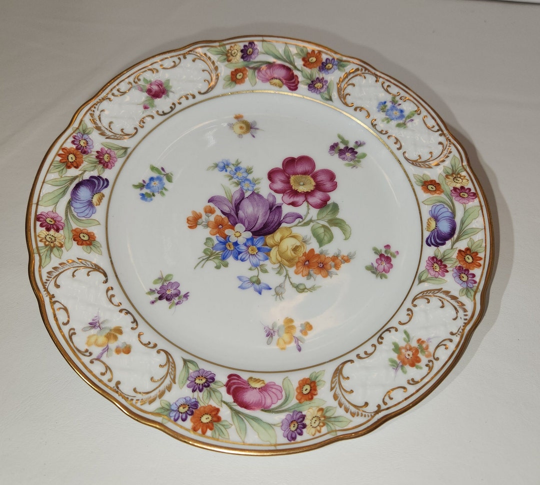 Vintage Schumann Germany Empress - Dresden Flowers Salad Plate - Etsy