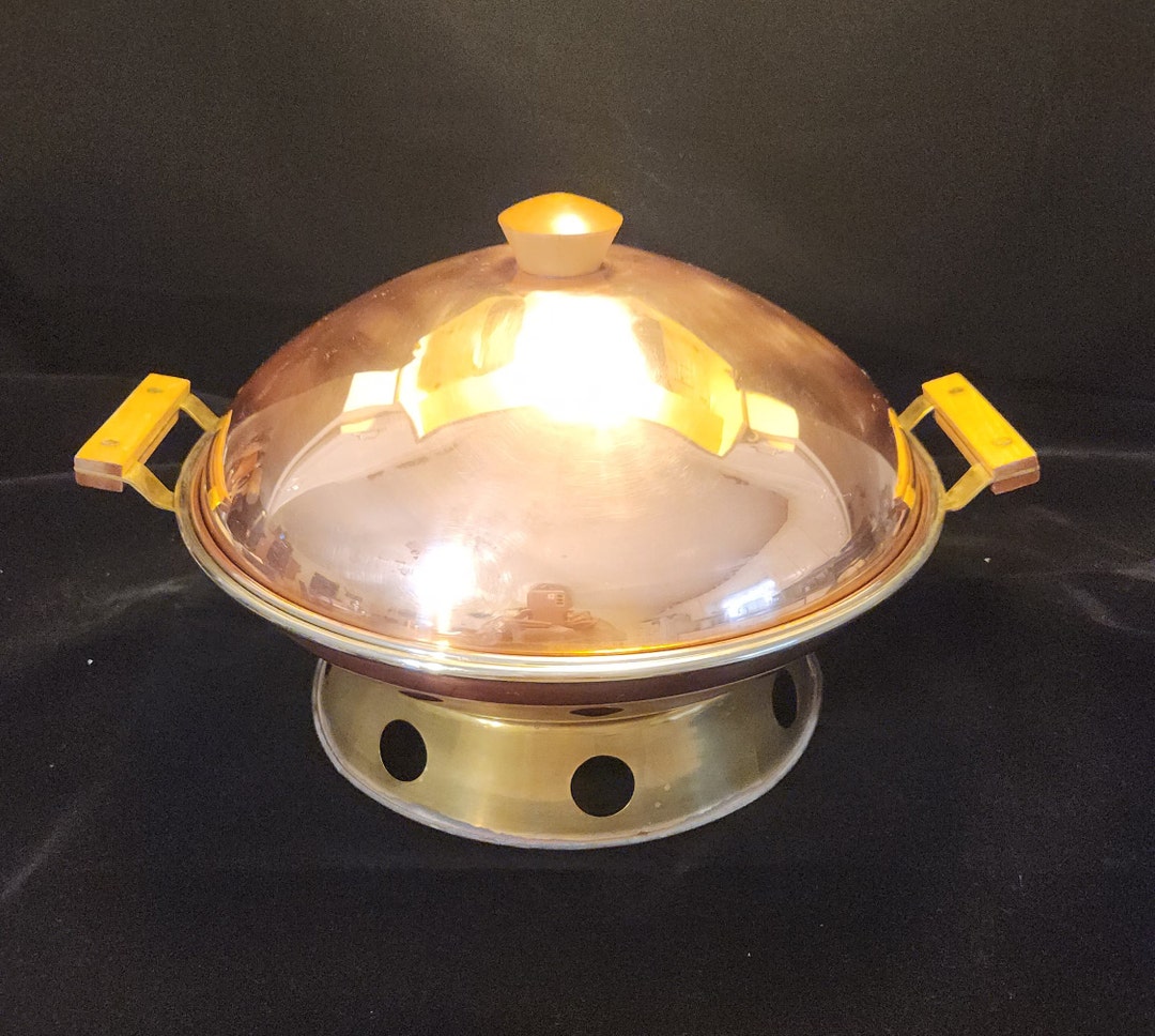 Vintage Solid Copper Wok With Lid, Lined in Nickel, With Nickel ...