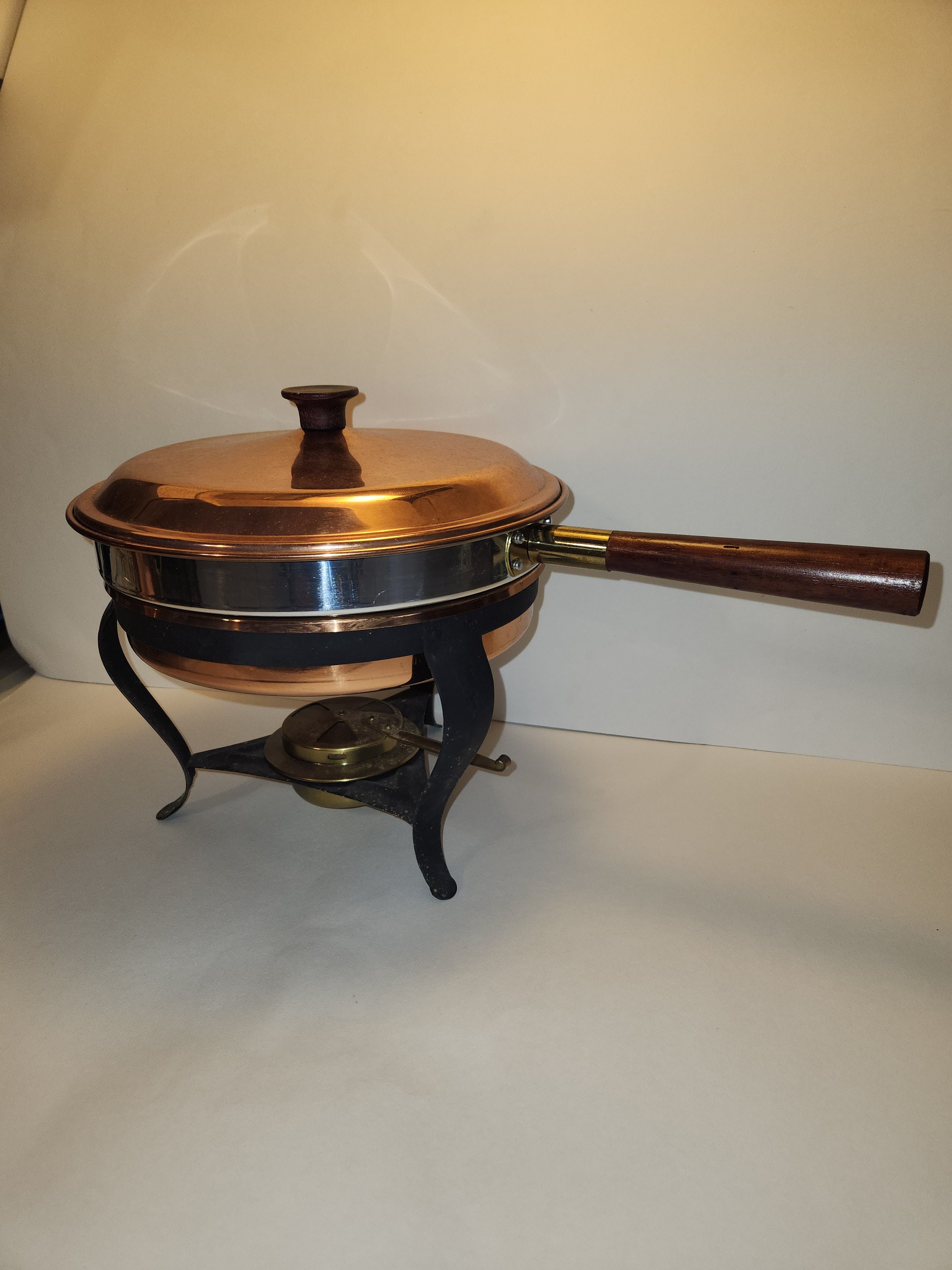 Vintage Copper Chafing Skillet Buffet Set With Food Warmer, Water Pan ...