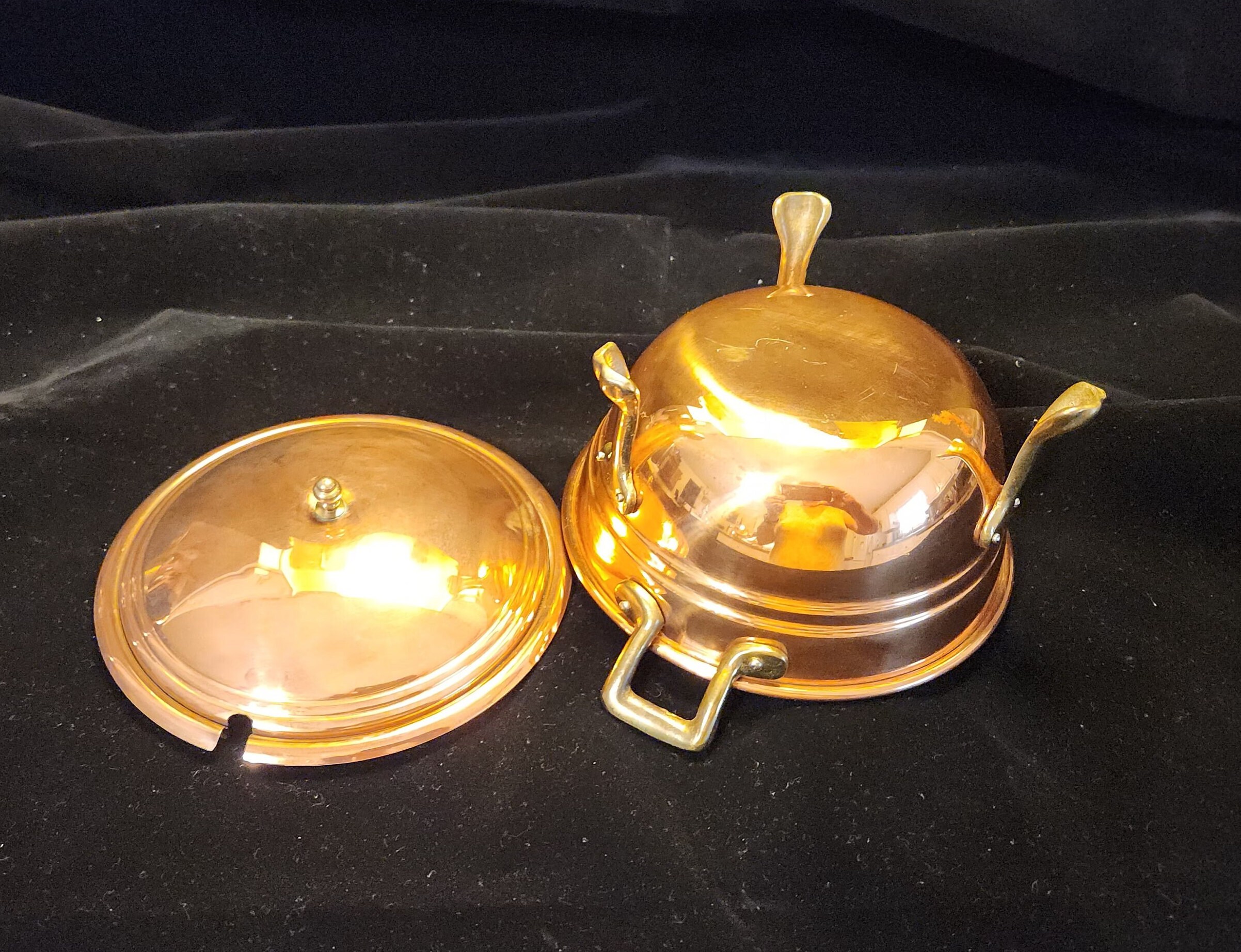 Vintage Solid Copper Condiment Serving Dish With Copper Lid, Brass Feet ...