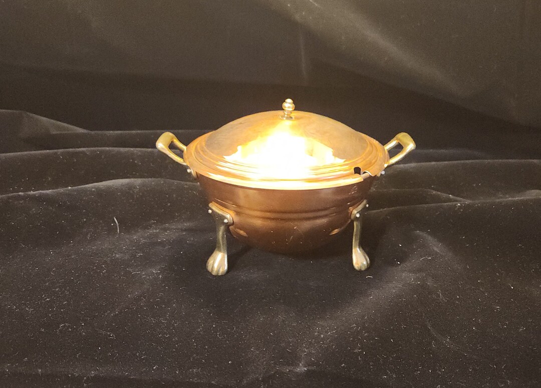Vintage Solid Copper Condiment Serving Dish With Copper Lid, Brass Feet ...