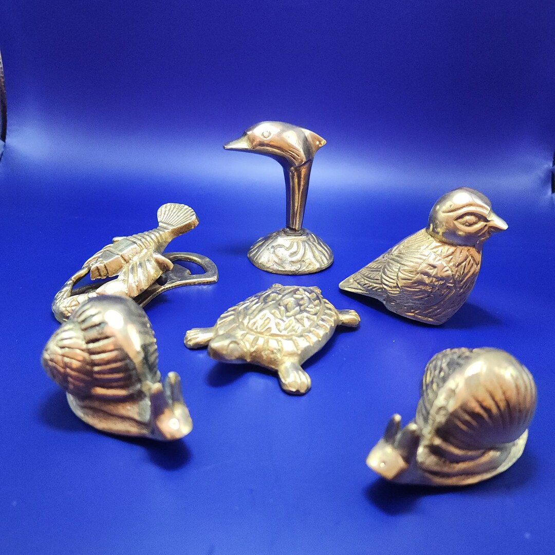 Vintage "brass" Menagerie -- Collection of 6 Small Brass Animals With ...