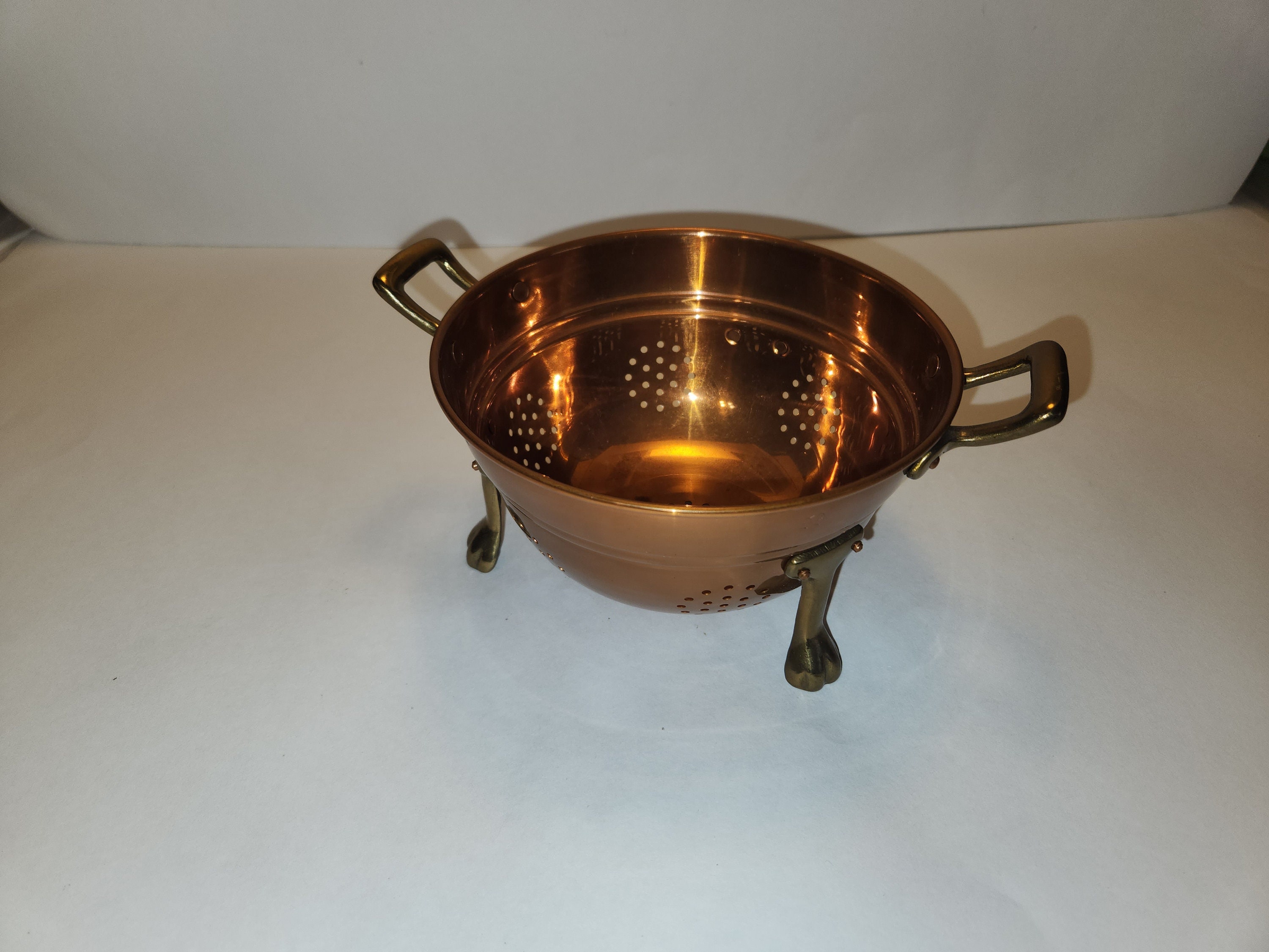 Vintage Solid Copper Berry Colander With Brass Handles and Legs - Etsy
