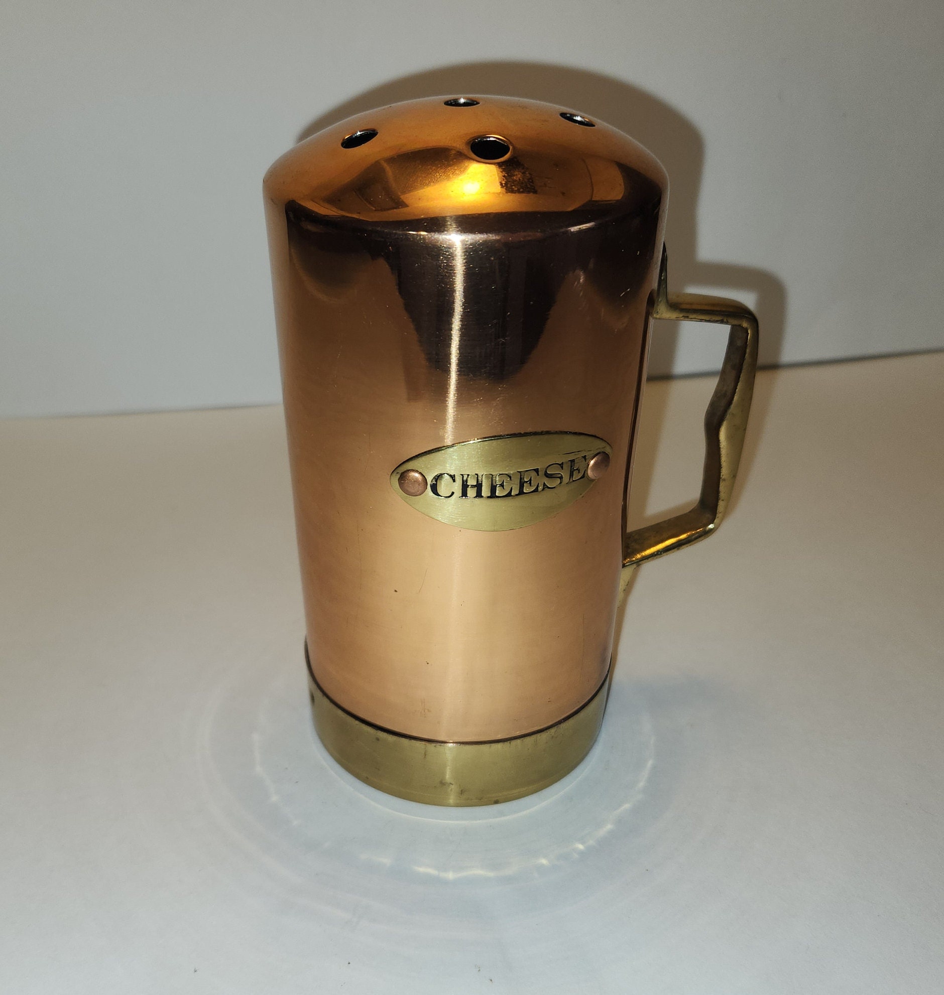 Vintage Copper Grated Cheese Shaker With Brass Handle, Base, and Label ...