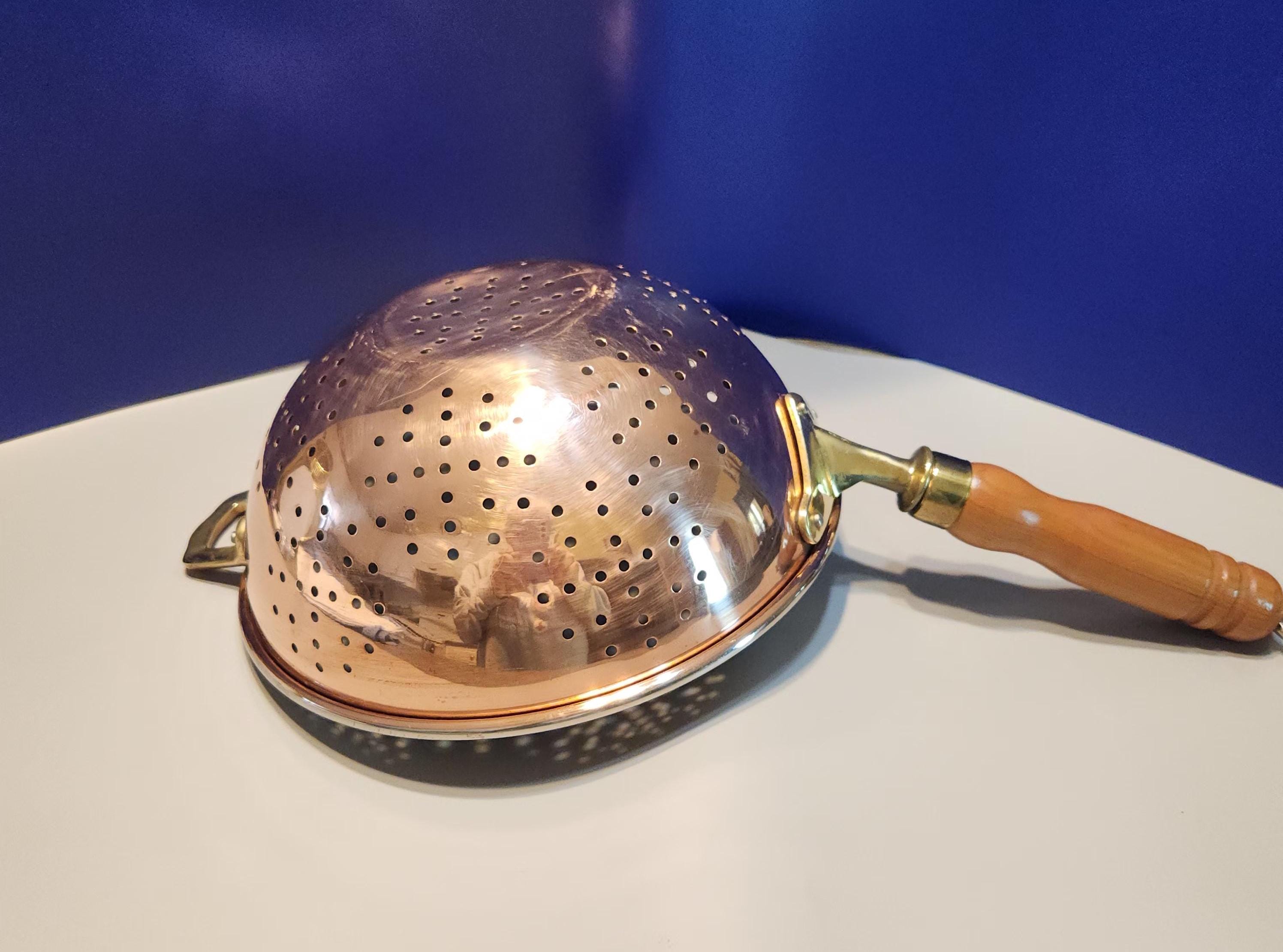 Large 9-inch Wide Copper Colander/strainer Lined With Nickel and Long ...