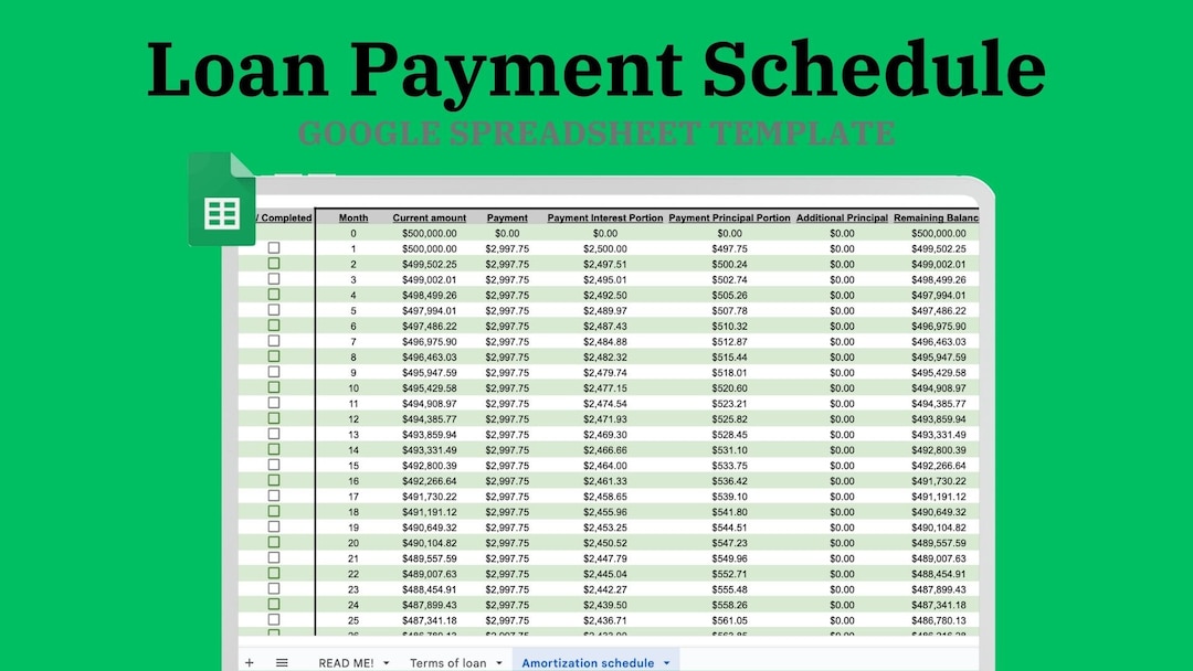 Loan Payment Schedule Google Sheets Template - Etsy