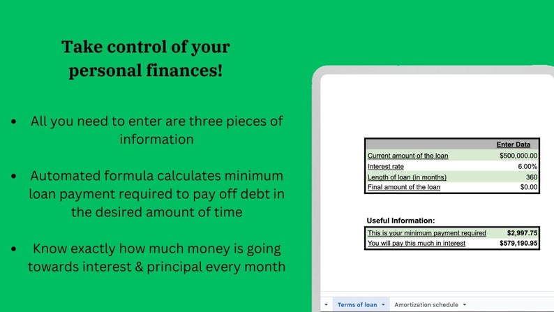 Loan Payment Schedule Google Sheets Template - Etsy