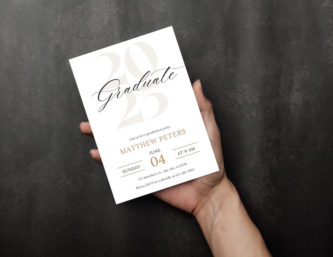 Graduation Invitation 2025 Canva Template | Neutral Grad Party Invite ...