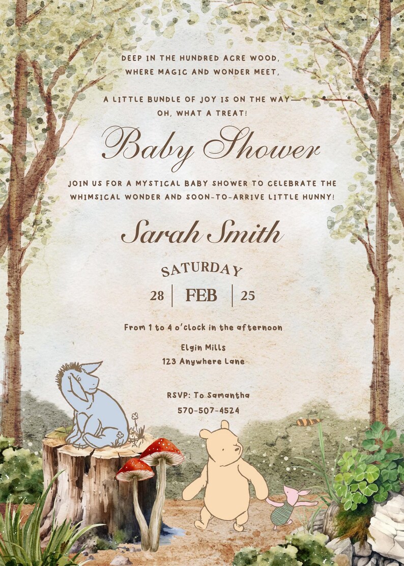 Custom Baby Shower Invitation | Winnie the Pooh Theme | Neutral Baby ...