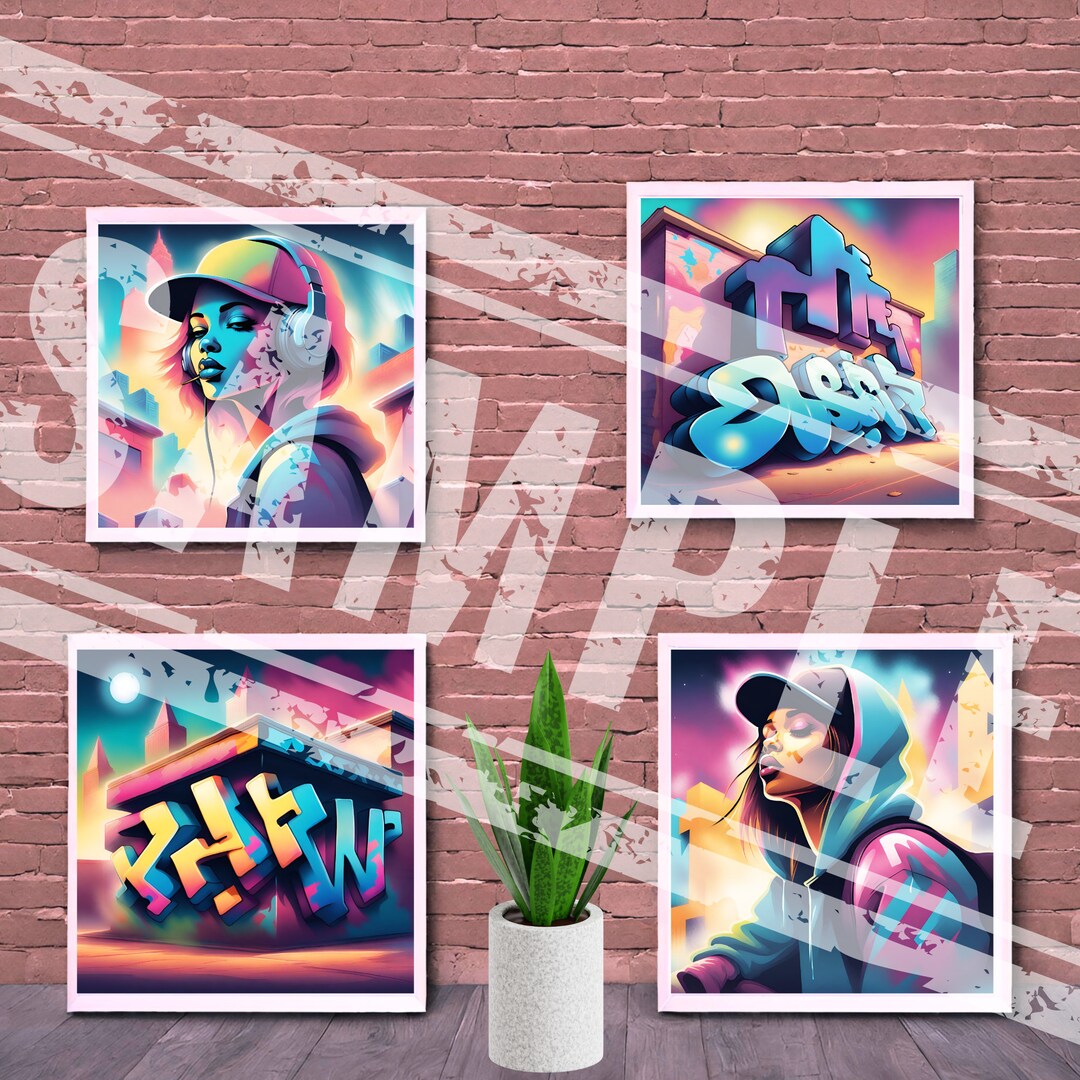 Early 2000s Y2k Graffiti Art 4 Set Bundle Home Decor, Wall Art Digital ...