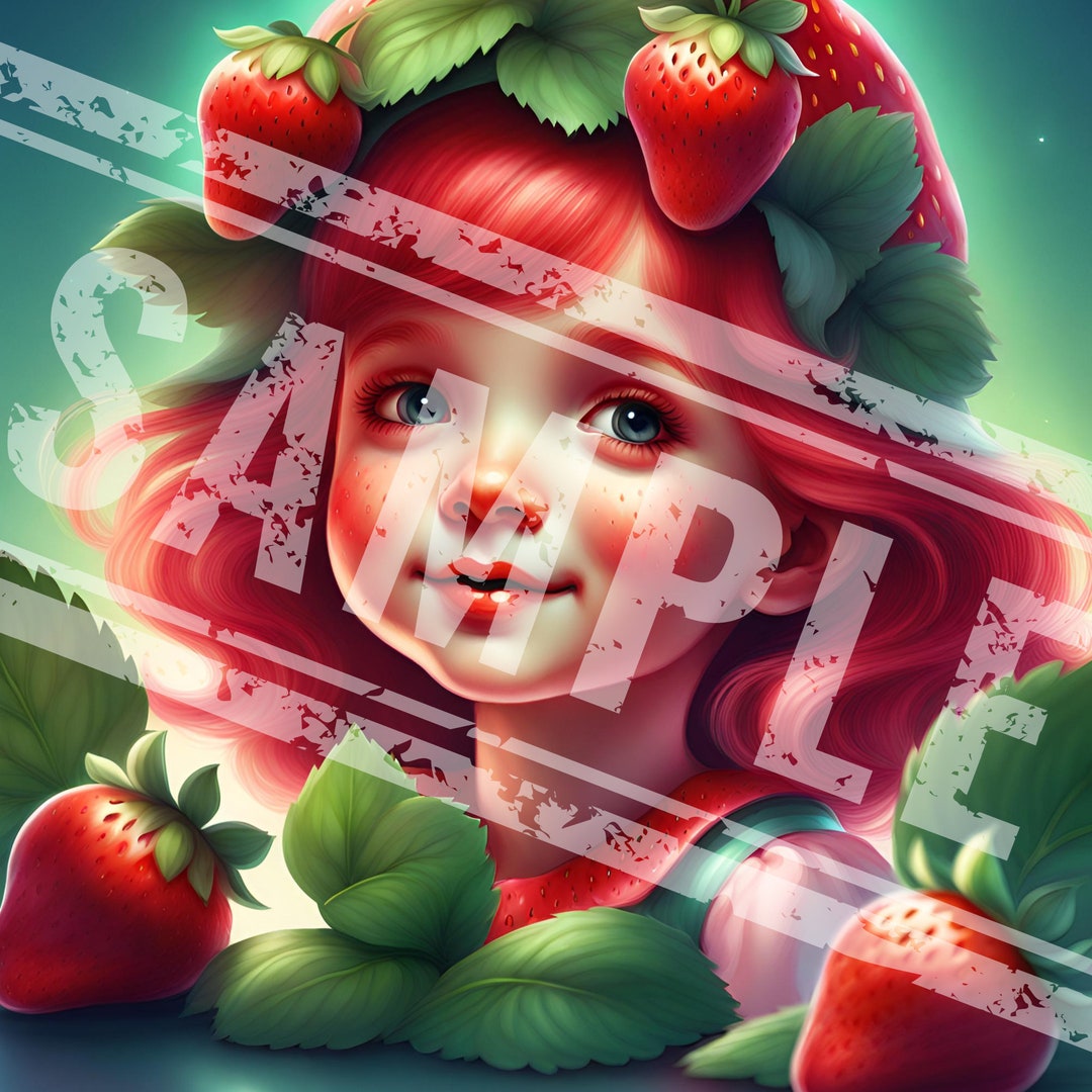 Strawberry Shortcake Drawing Kid Girl Digital Art Home Decor, Wall Art ...