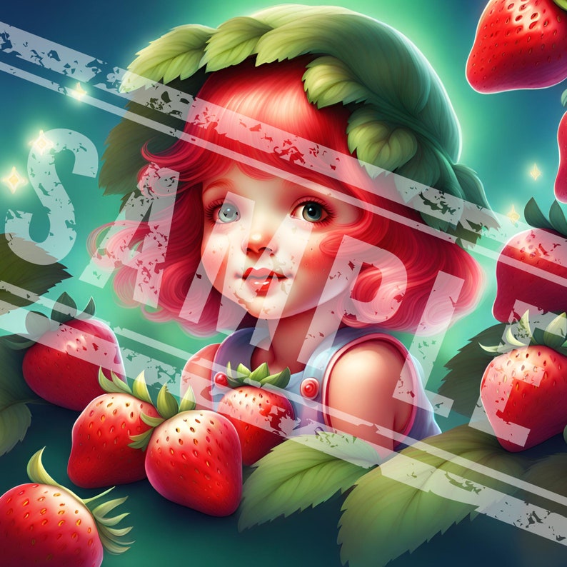 Strawberry Shortcake Drawing Kid Girl Digital Art Home Decor, Wall Art ...