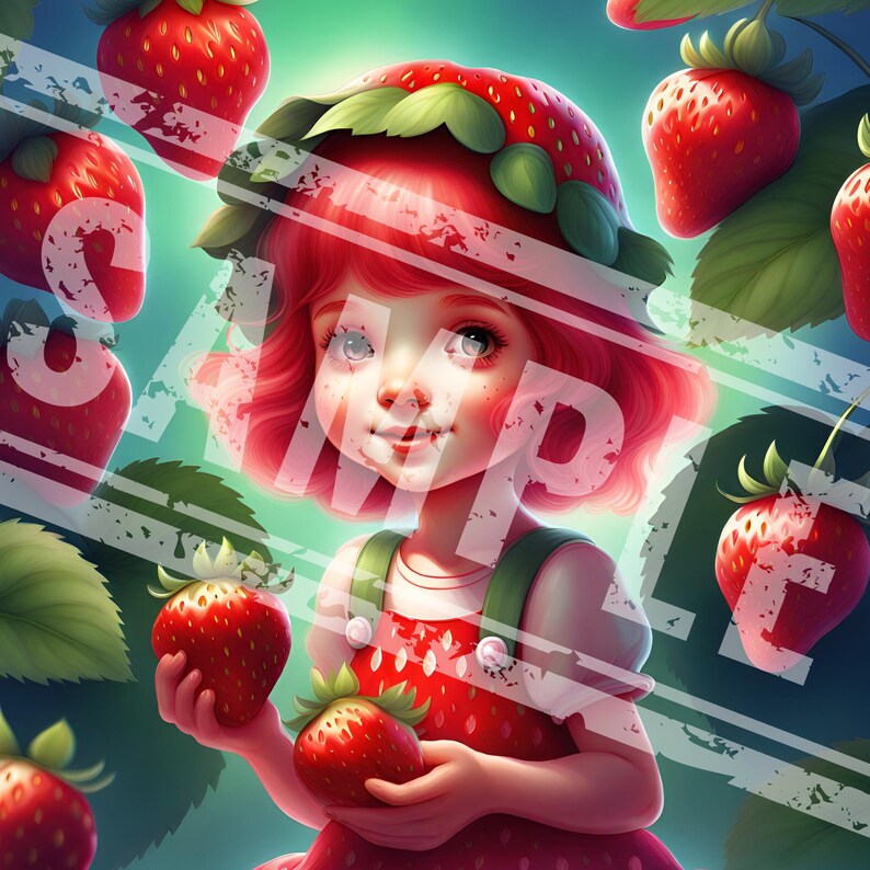 Strawberry Shortcake Drawing Kid Girl Digital Art Home Decor, Wall Art ...