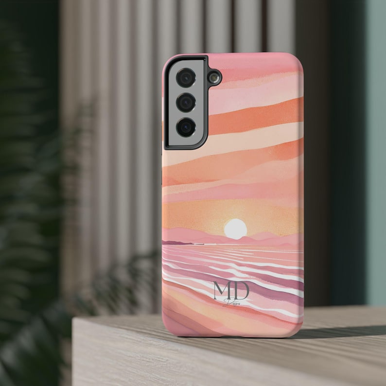 Phone Case: Pink Beach Sunset Watercolour Design, Impact-resistant ...