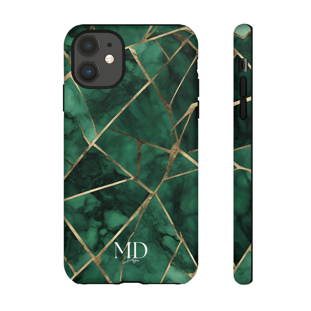 Phone Case, Dark Green and Gold Marble, Stylish Protective Cover for ...