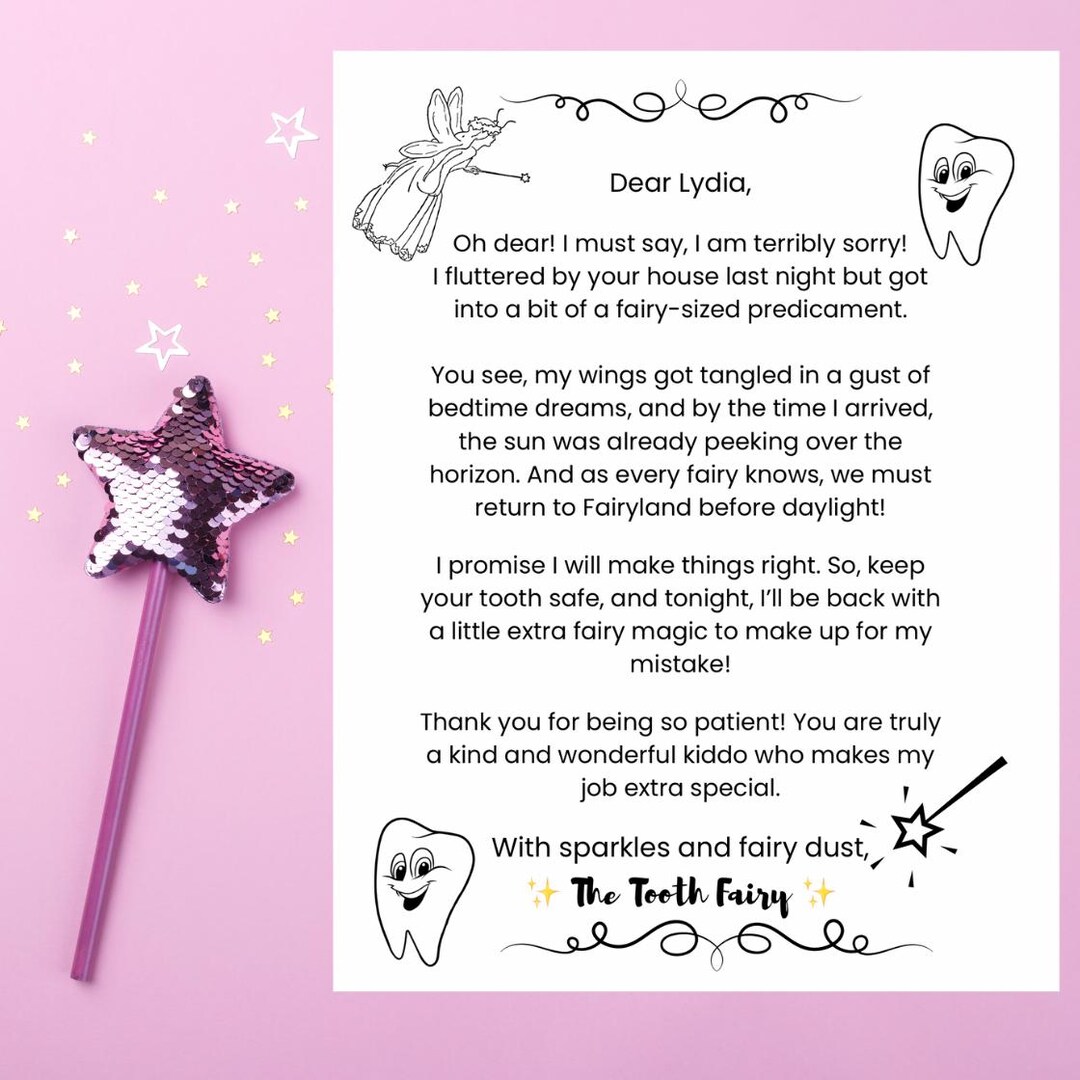Personalizable Tooth Fairy Apology Letter Template Digital Download ...