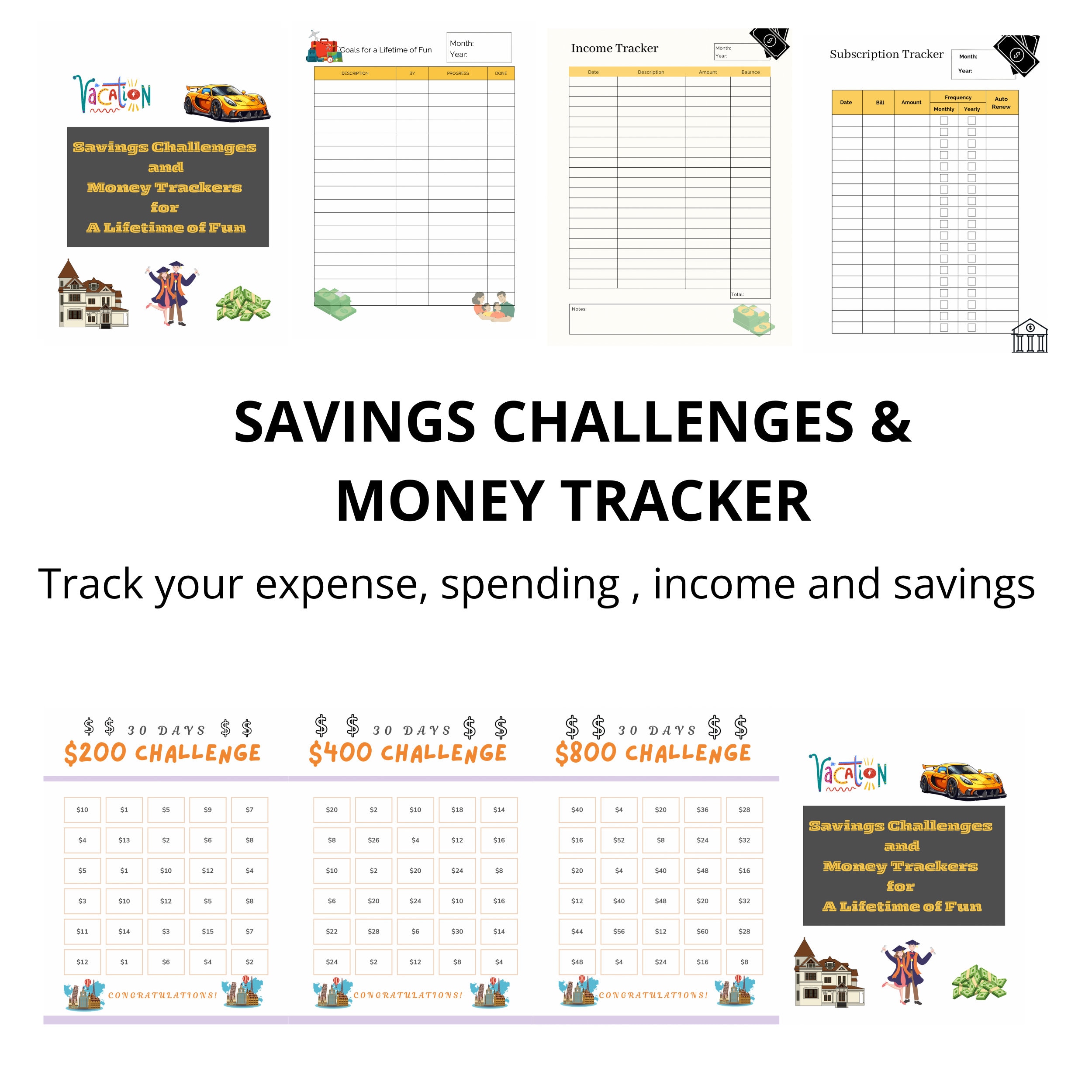 Savings Challenges and Money Trackers - Personal Finance Goal Planner ...