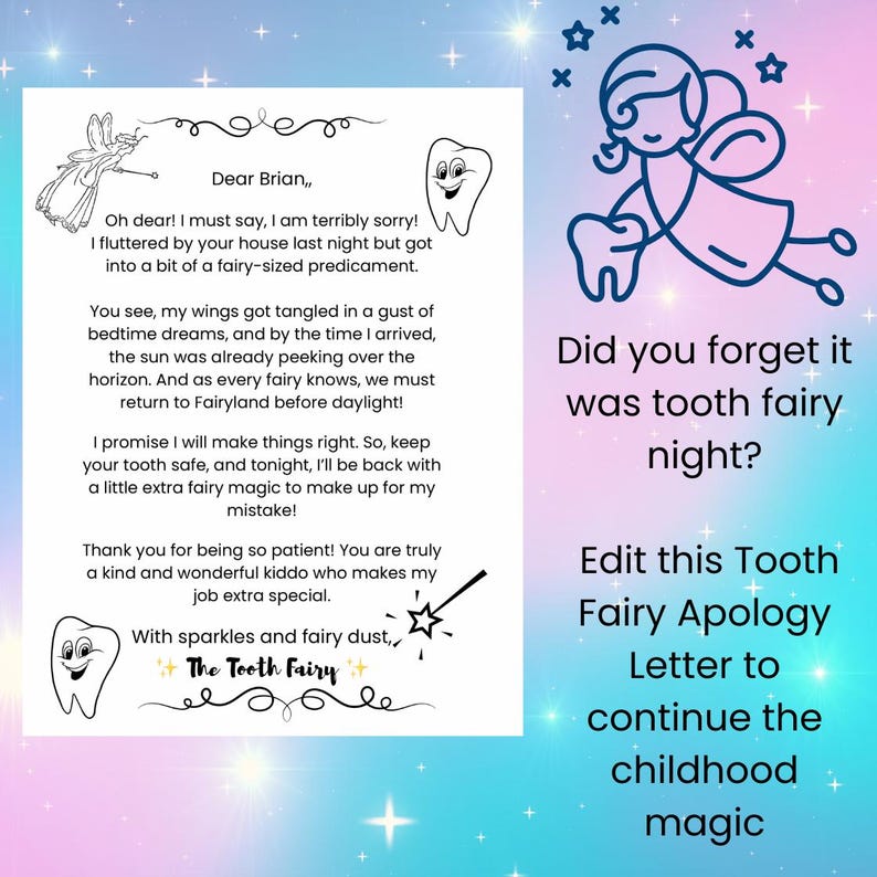Personalizable Tooth Fairy Apology Letter Template Digital Download ...