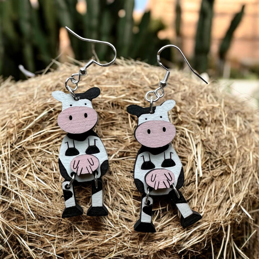 Hand Painted Holstein Cow Dangle Earrings | Sterling Silver Hardware - Etsy