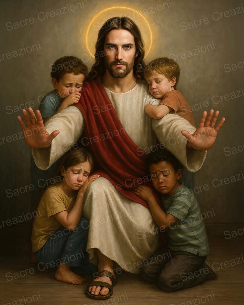 Jesus Protecting Children Wall Art Decor Christian Catholic Devotional ...