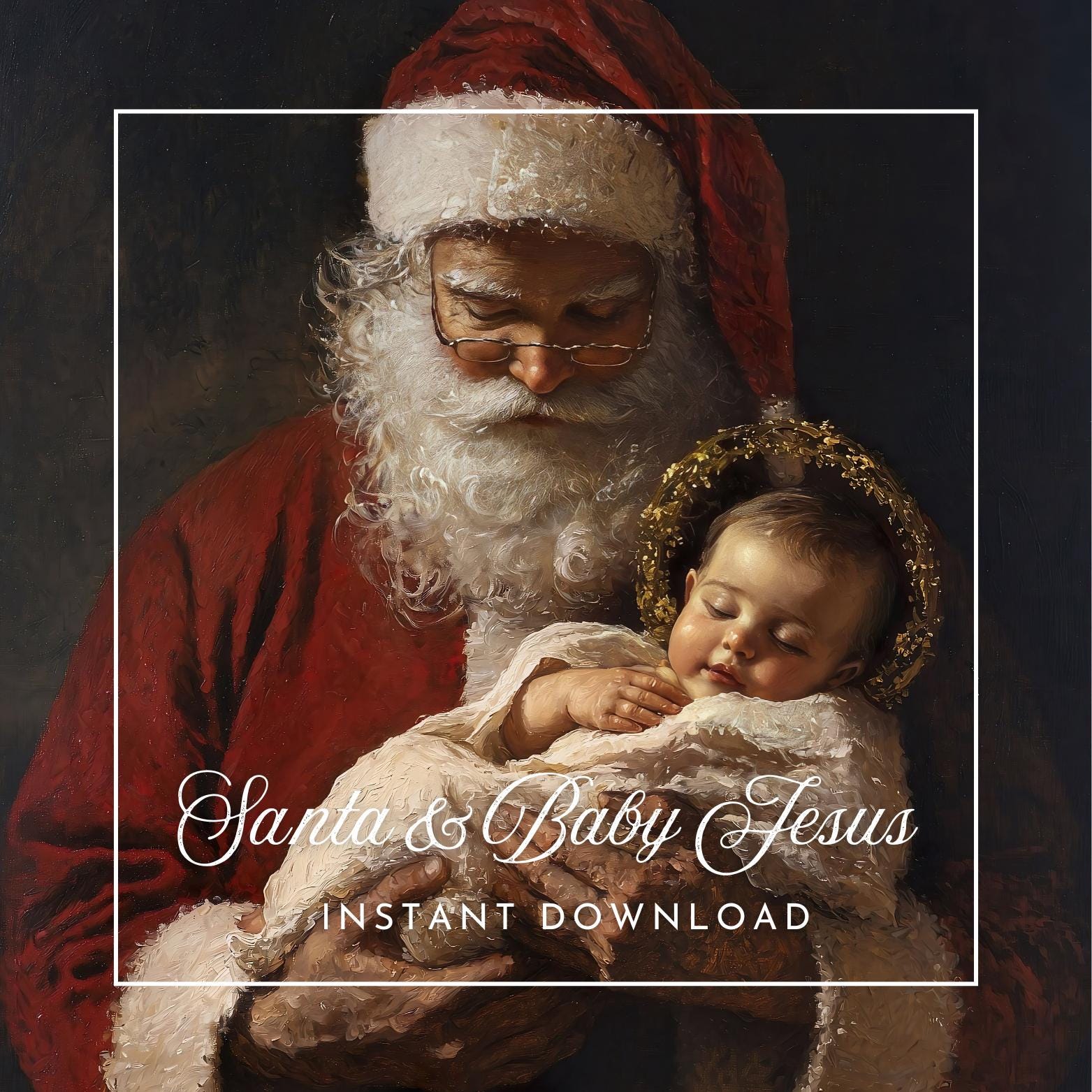 Christmas Santa Claus Baby Jesus Christian Catholic Devotional Artwork ...