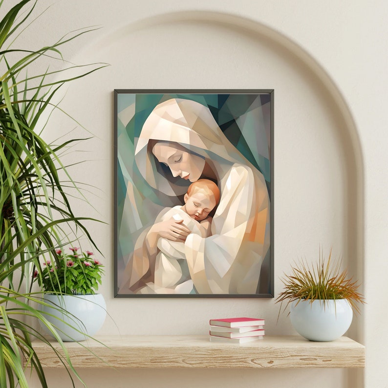 Abstract Virgin Mary With Baby Jesus Christian Catholic Devotional ...