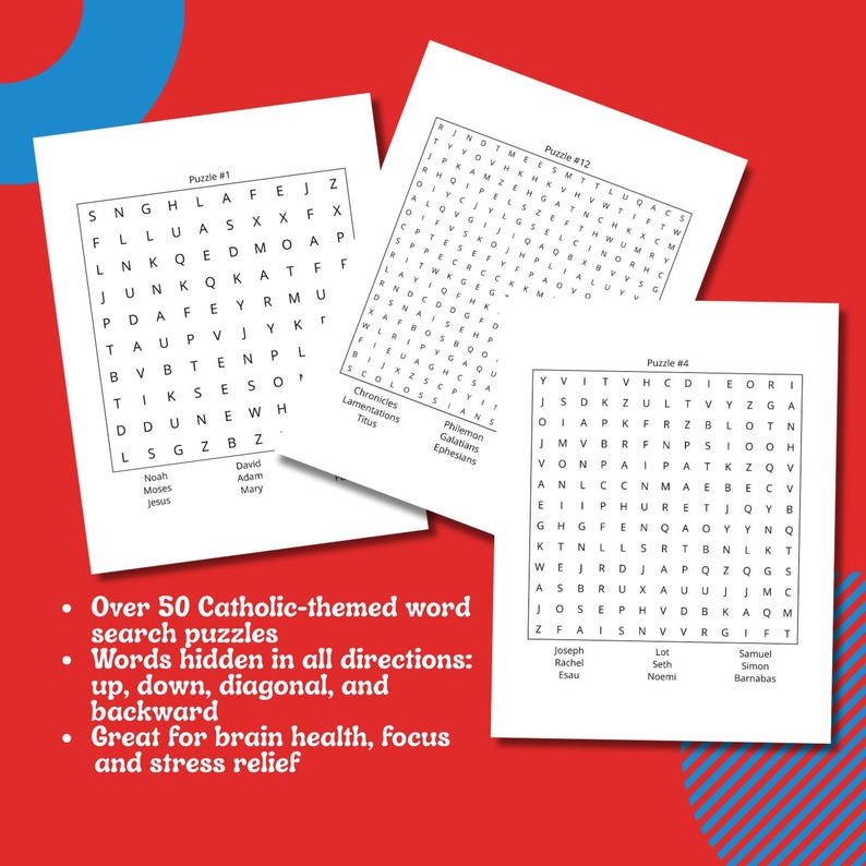 Catholic Word Search Puzzle Printable Instant Download for Teens Adults ...