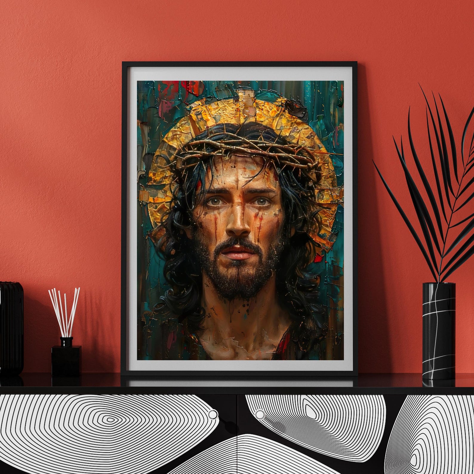 Jesus Christ Portrait: Abstract Christian Art, Crown of Thorns (digital ...