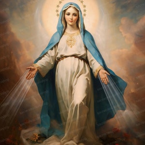 Miraculous Medal Virgin Mary Wall Art Decor Catholic Devotional Poster ...