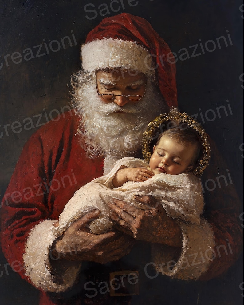Christmas Santa Claus Baby Jesus Christian Catholic Devotional Artwork ...