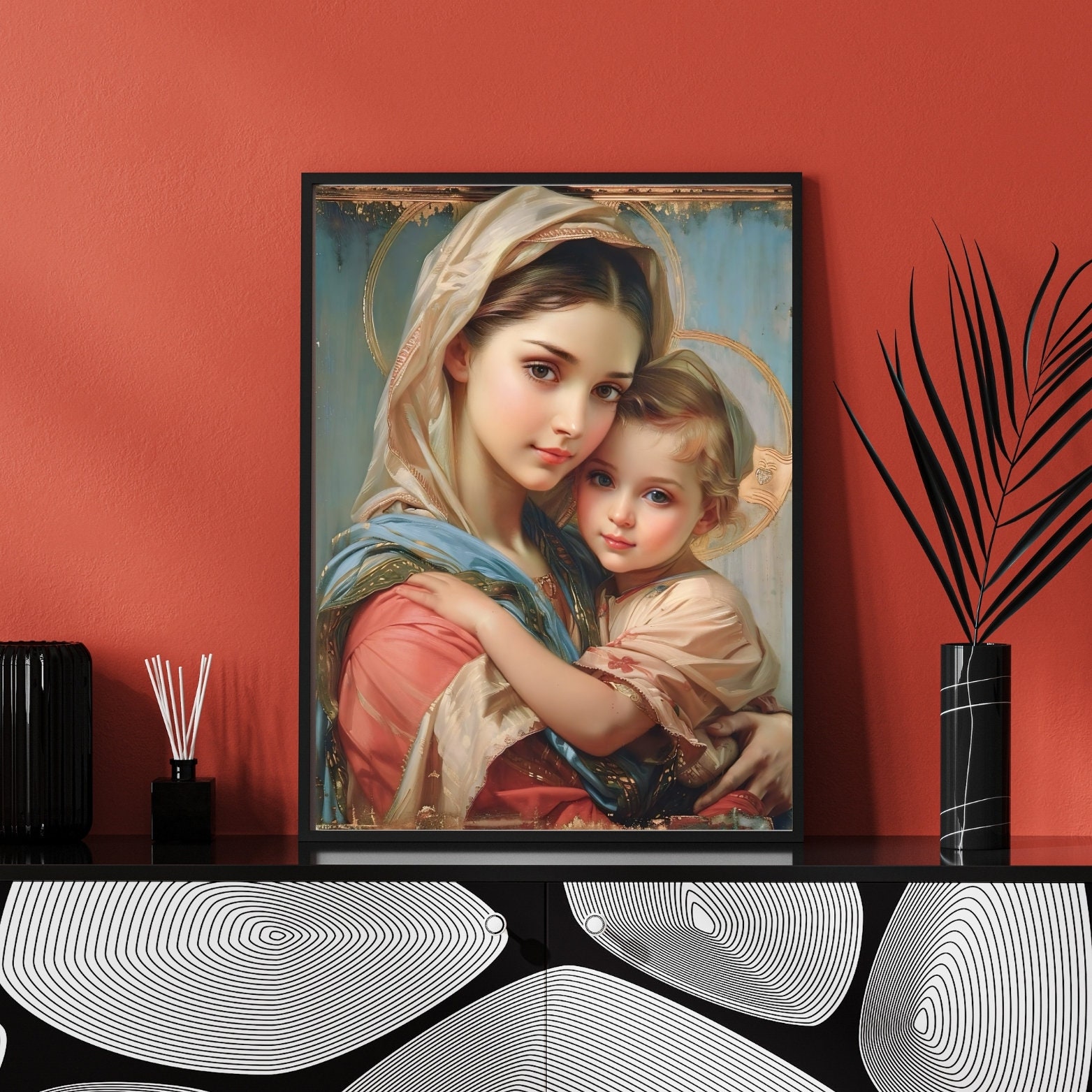 Virgin Mary And Baby Jesus Christian Catholic Devotional Artwork Poster