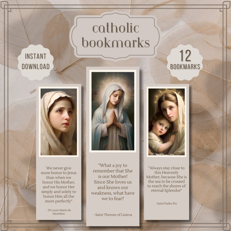 Jesus & Mary Bookmarkers Set of 6 Saints Quotes Christian Catholic ...