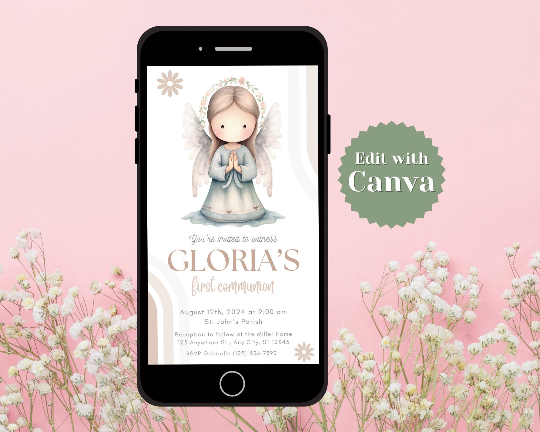 Electronic Girls First Holy Communion Invitations Instant Download Edit ...