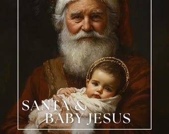 Christmas Santa Claus Baby Jesus Christian Catholic Devotional Artwork ...