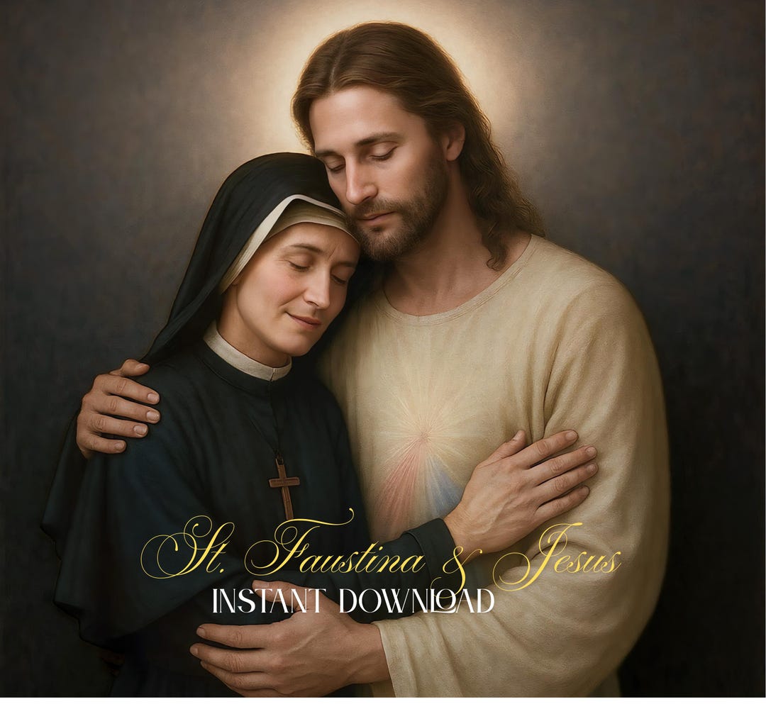Divine Mercy Saint Faustina and Jesus Christ Devotional Artwork ...