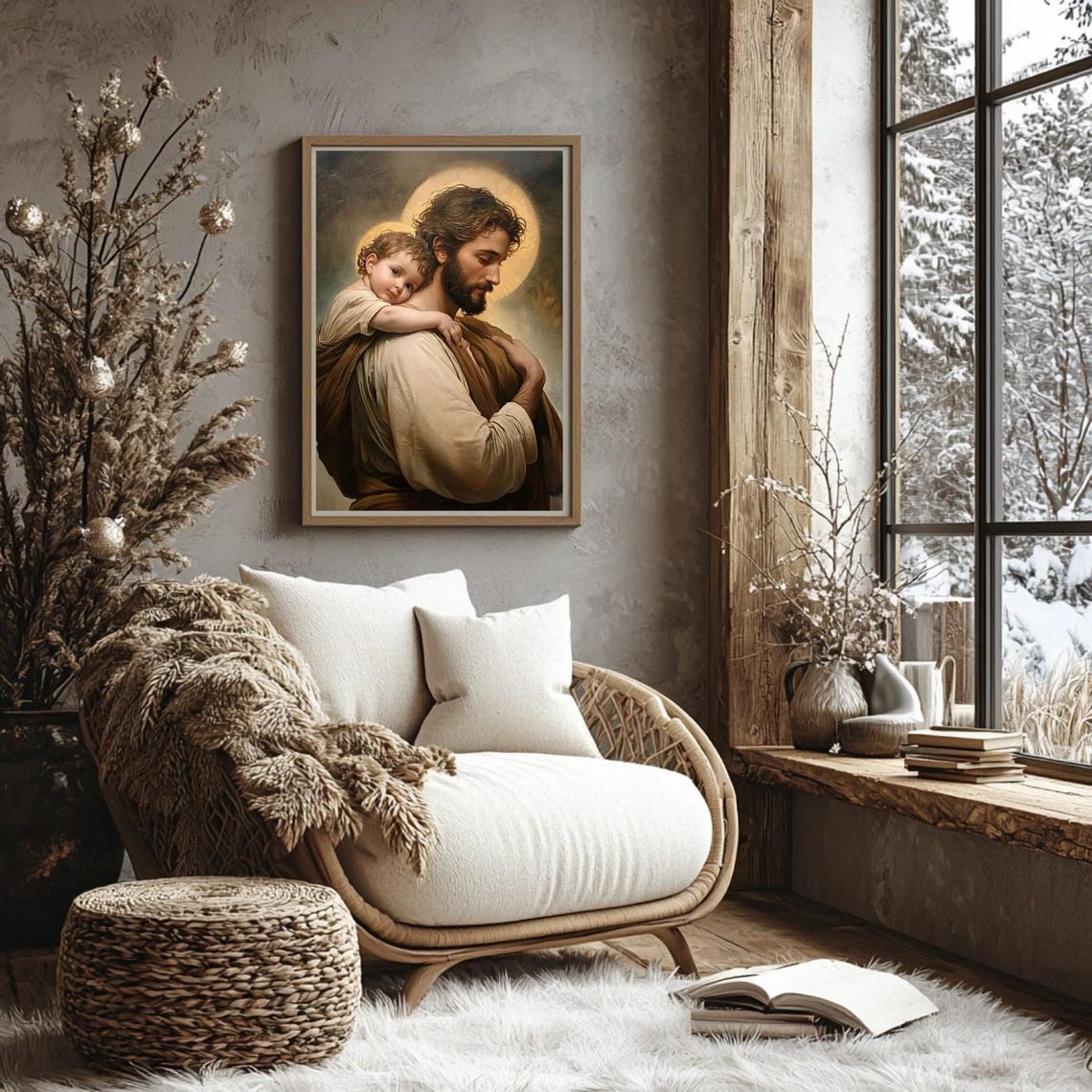 St Joseph and Baby Jesus Art: Catholic Devotional Painting (digital ...