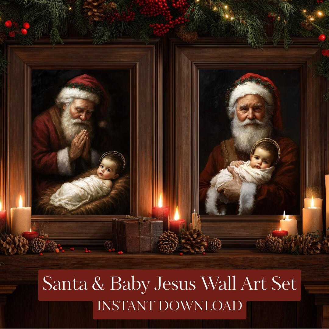 Santa & Baby Jesus Wall Art Set – Instant Download | Christian ...