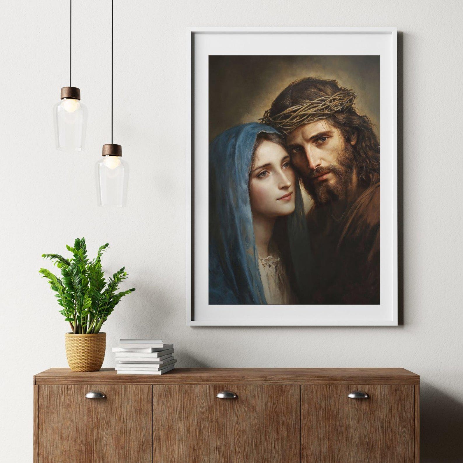 Virgin Mary and Jesus Christ Vintage Religious Painting: Catholic ...