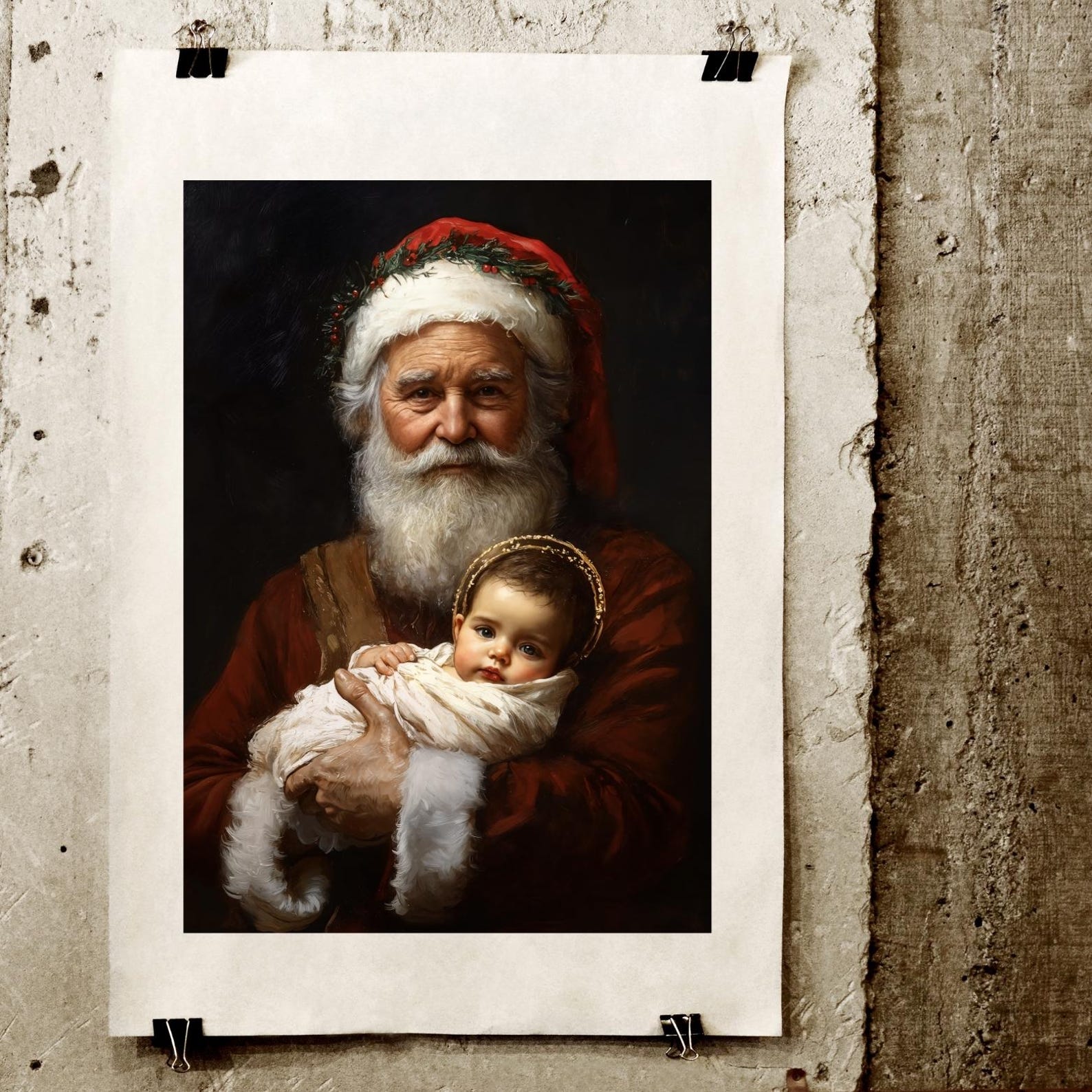 Santa Claus With Baby Jesus Art: Christmas Devotional Poster (digital ...