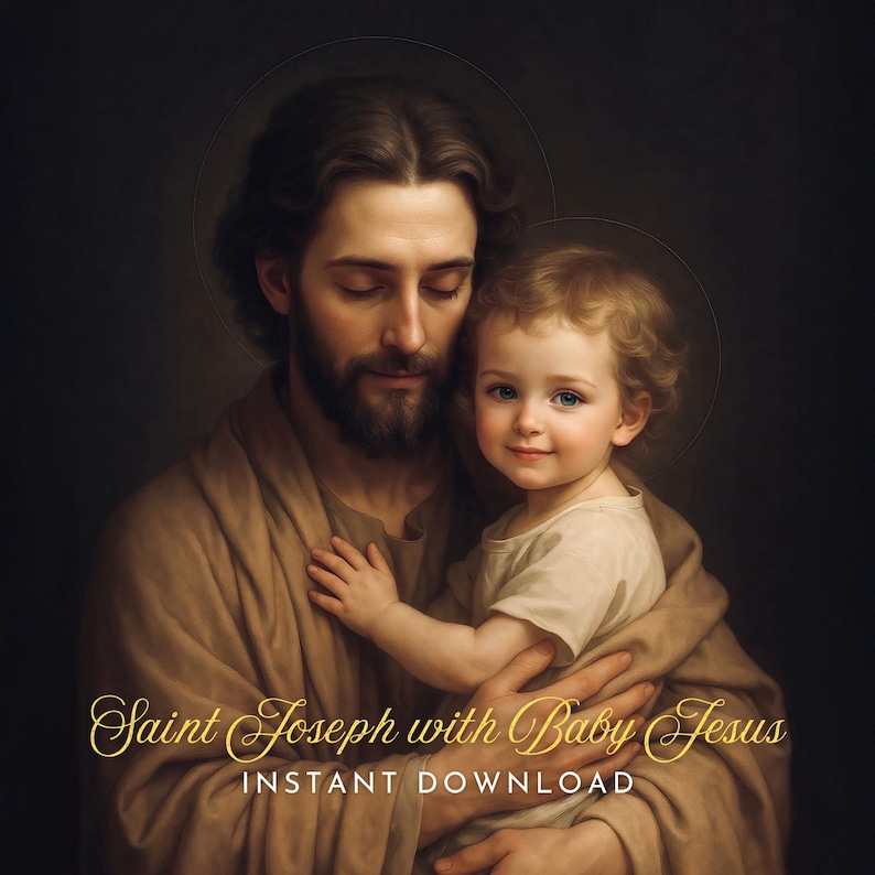 Saint Joseph and Baby Jesus Art: Catholic Devotional Poster (digital ...