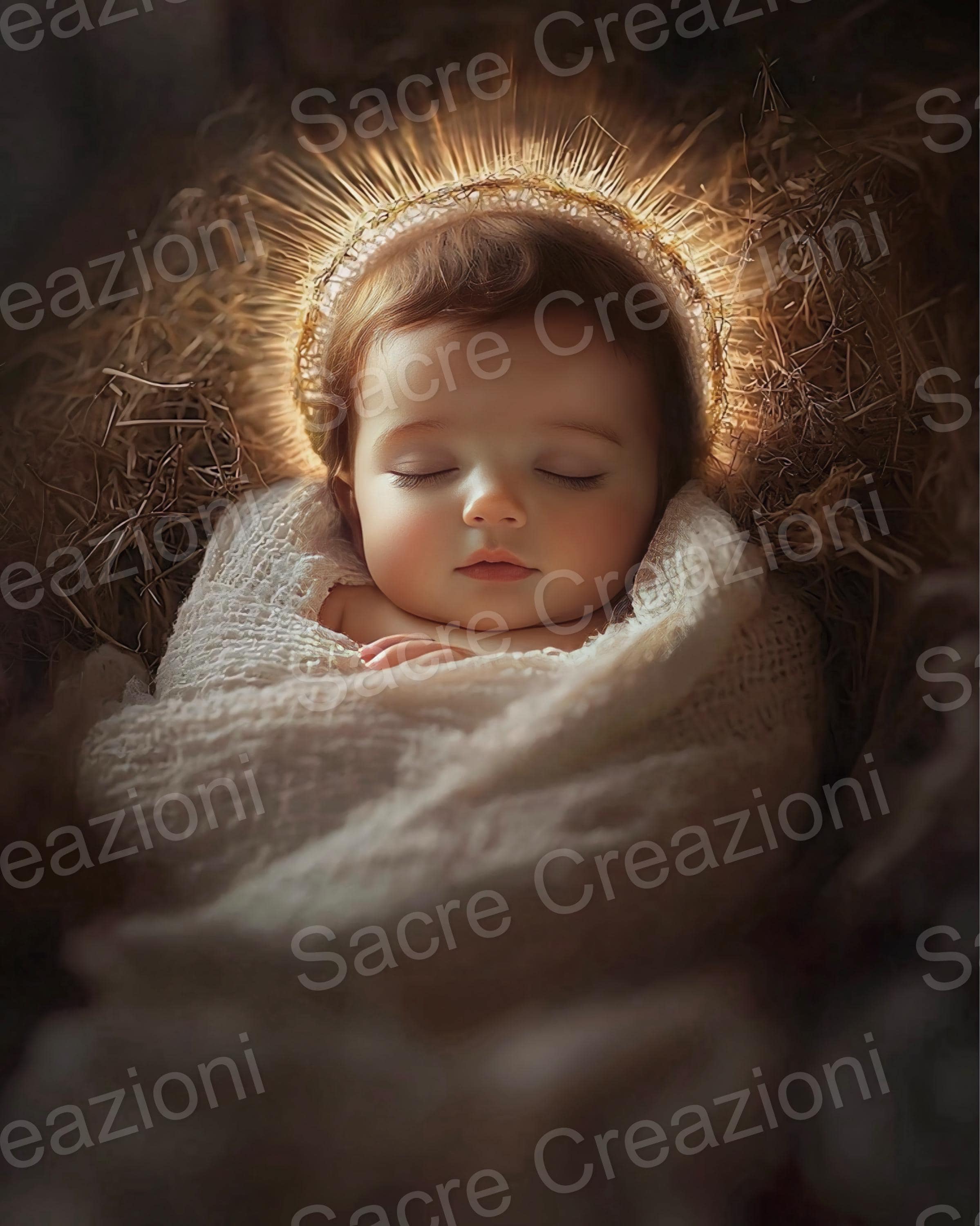 Presépio de Natal, o menino Jesus Cristo, filho de Deus, arte religiosa católica cristã, pôster ...