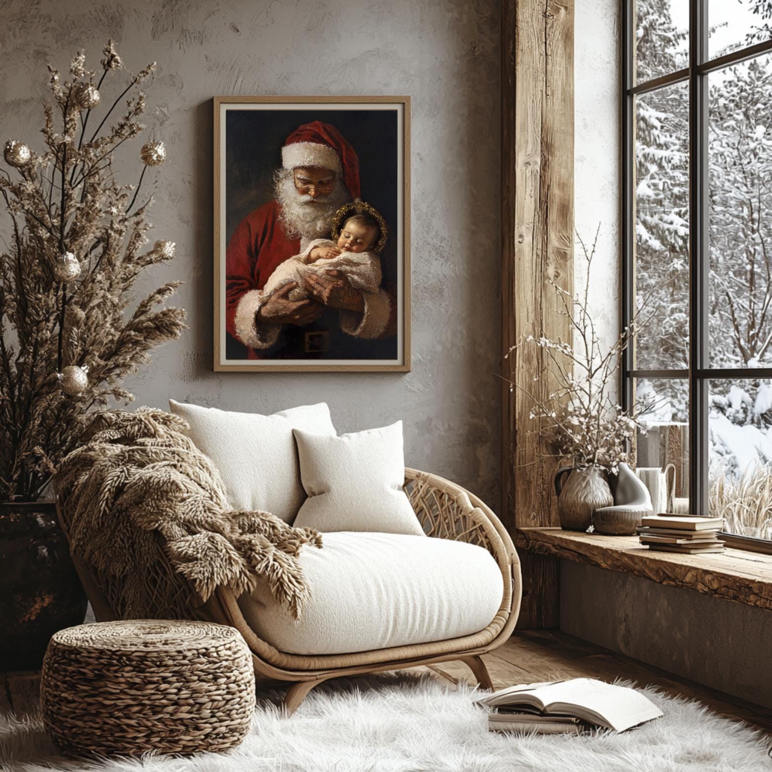 Christmas Santa Claus Baby Jesus Christian Catholic Devotional Artwork ...