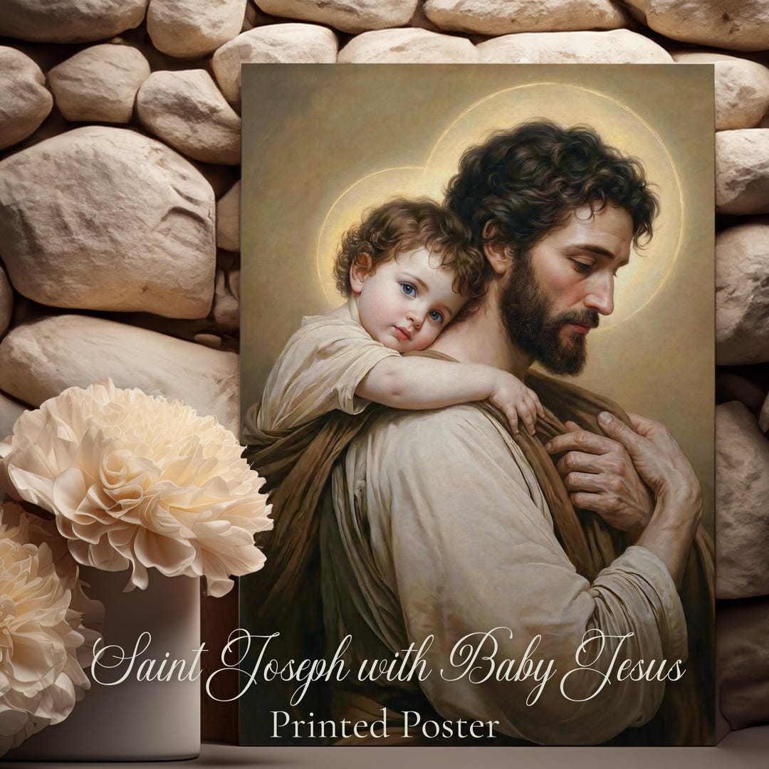 Saint Joseph and Baby Jesus Poster, Catholic Wall Art, Religious ...
