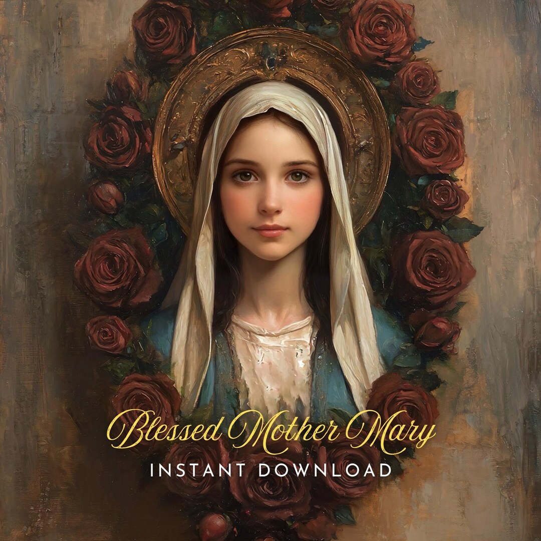 Virgin Mary Surrounded by Roses Christian Catholic Fine Art Devotional ...