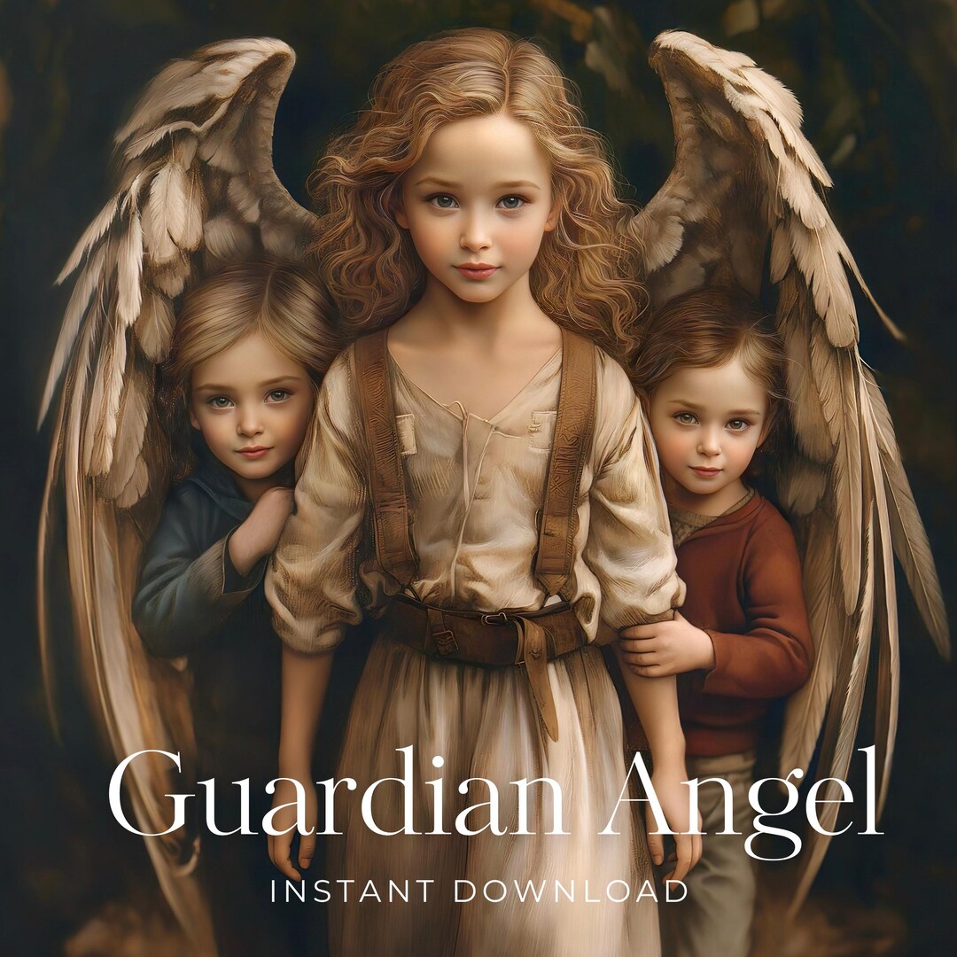 Portecting Wings Guardian Angel Christian Catholic Vintage Fine Art ...