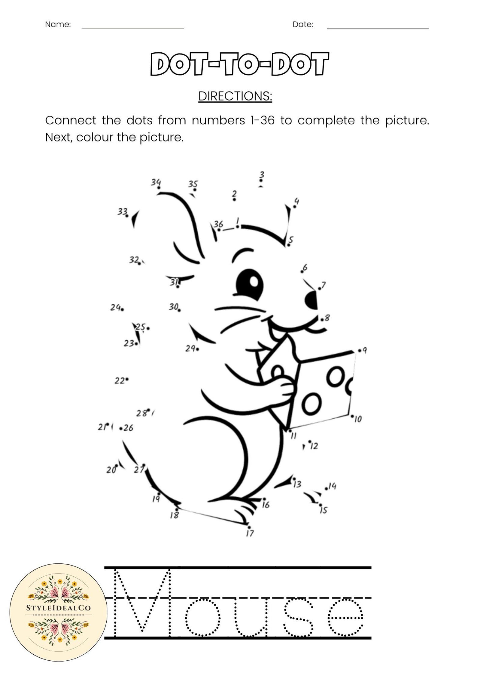 Mouse Eating Cheese Dot to Dot Worksheet – Fun Printable Activity for ...