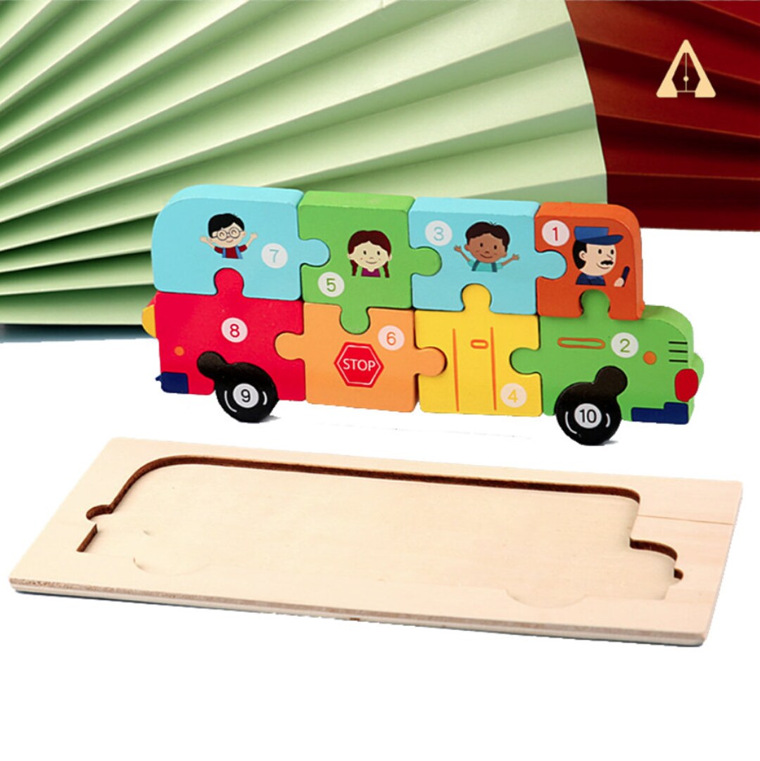 Wooden Jigsaw Puzzle Bus Wooden Puzzle Montessori Toys Gift for ...