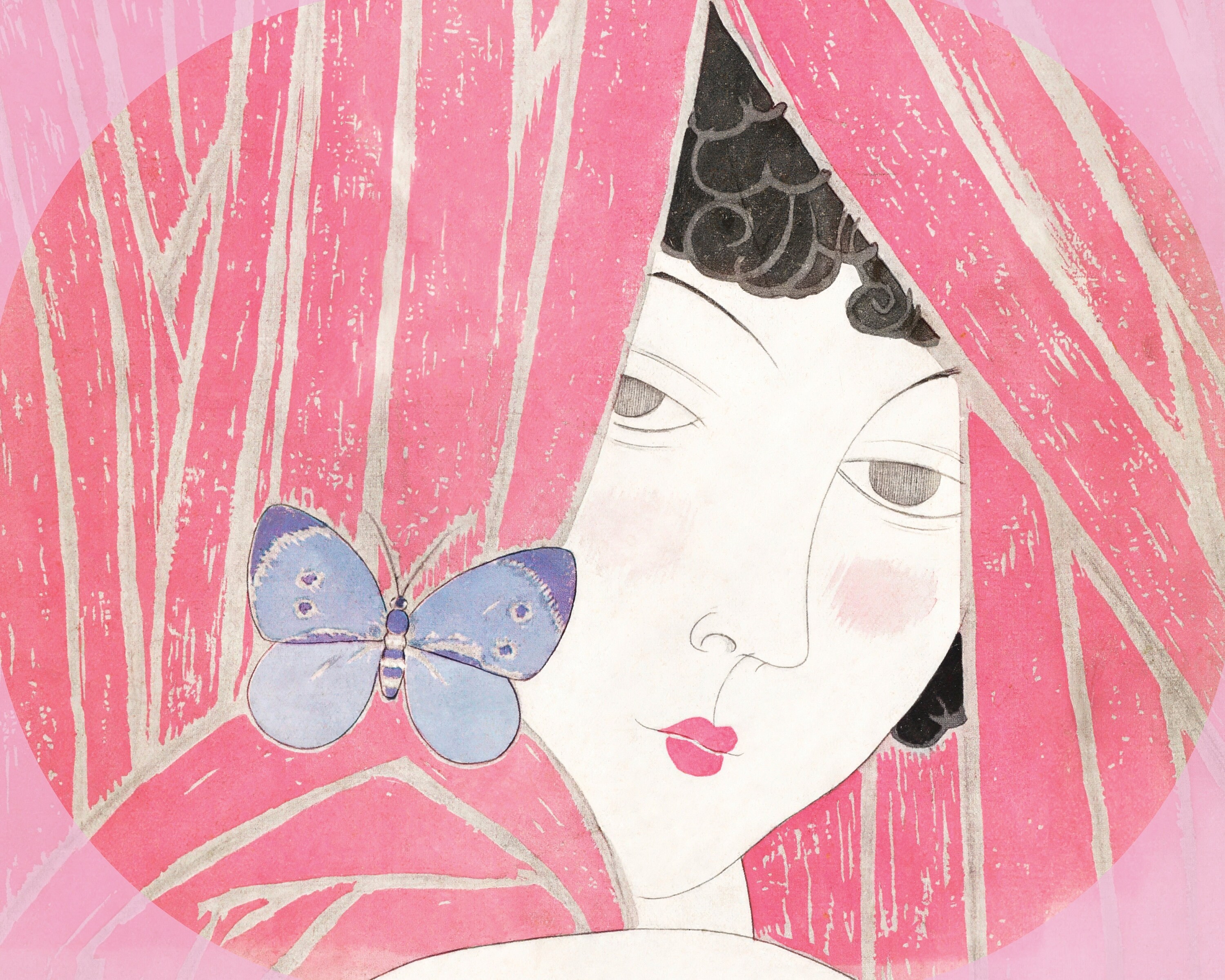 Vintage Art Deco Magazine Cover Art Print, Retro Pink Illustration Wall ...