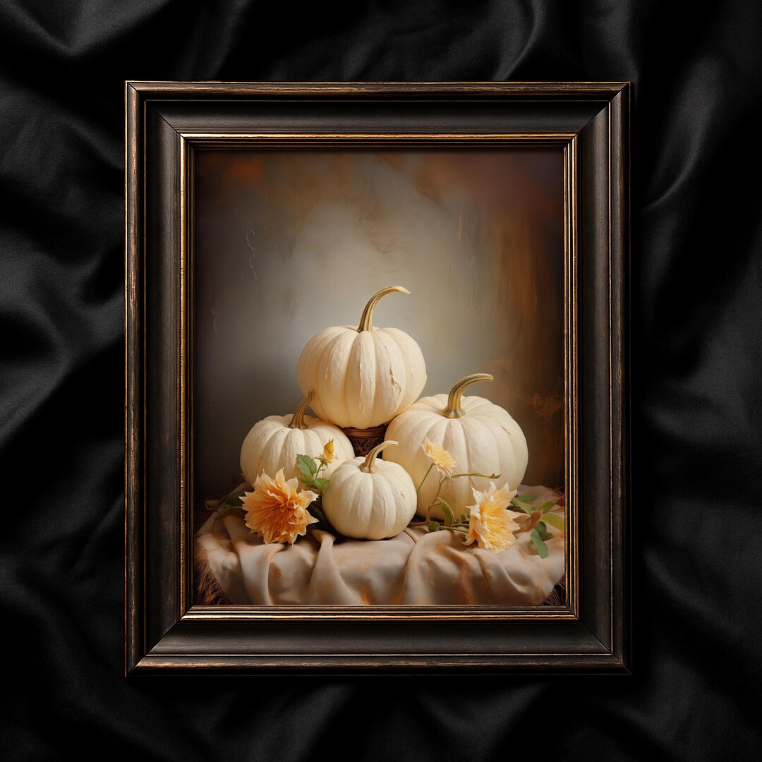 Vintage Pumpkin Fall Art Print: Neutral Cottagecore Halloween (digital ...