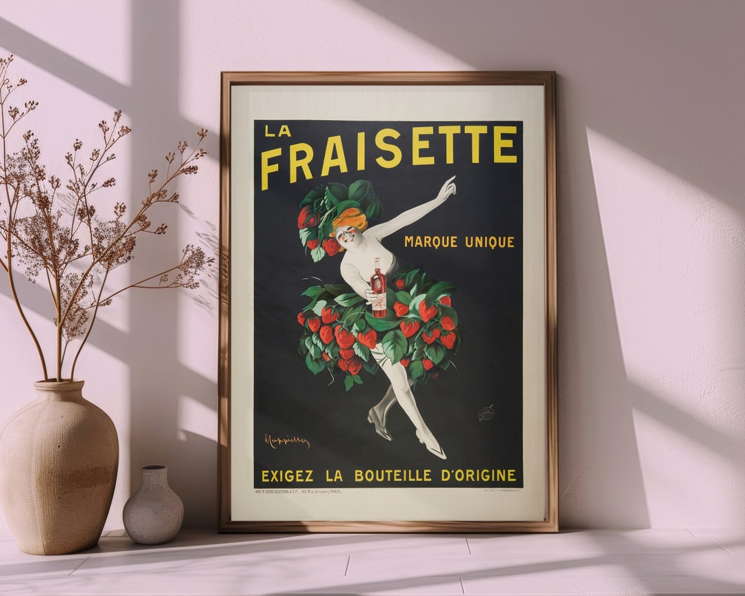 Vintage French Strawberry Drink Poster, Retro Maximalist Red and Black ...